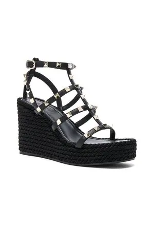 Valentino Garavani Rockstud Espadrille Wedges - Black