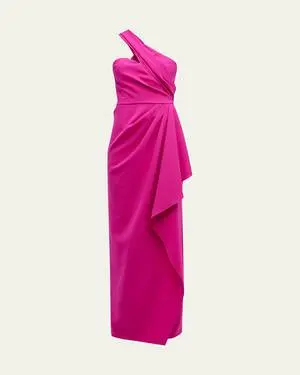 Rickie Freeman For Teri Jon One-shoulder Stretch Crepe Gown - Hot Pink