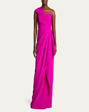 Rickie Freeman For Teri Jon One-shoulder Stretch Crepe Gown - Hot Pink