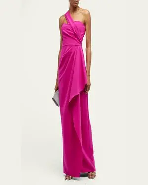 Rickie Freeman For Teri Jon One-shoulder Stretch Crepe Gown - Hot Pink