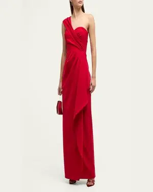 Rickie Freeman For Teri Jon One-shoulder Stretch Crepe Gown - Hot Pink