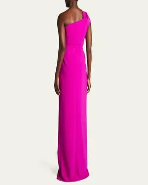 Rickie Freeman For Teri Jon One-shoulder Stretch Crepe Gown - Hot Pink