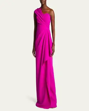 Rickie Freeman For Teri Jon One-shoulder Stretch Crepe Gown - Hot Pink