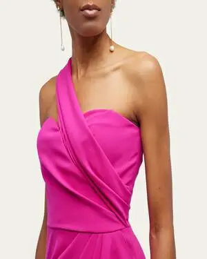 Rickie Freeman For Teri Jon One-shoulder Stretch Crepe Gown - Hot Pink