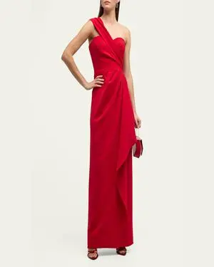 Rickie Freeman For Teri Jon One-shoulder Stretch Crepe Gown - Hot Pink