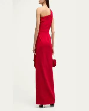 Rickie Freeman For Teri Jon One-shoulder Stretch Crepe Gown - Hot Pink