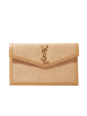 Saint Laurent Uptown Leather-trimmed Raffia Pouch - Neutrals