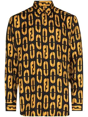 Fendi Ff Logo Pattern Long Sleeve Shirt