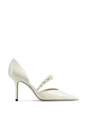 JIMMY CHOO Aurelie 85 Pumps With Pearl Embellishment - White