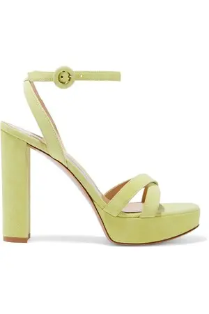 GIANVITO ROSSI Gianvito Rossi Woman Poppy 85 Suede Platform Sandals Chartreuse Size 37.5 - Chartreuse