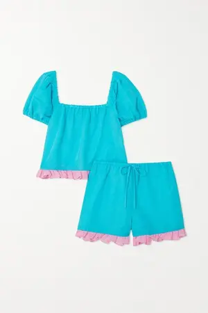 DORA LARSEN Sienna Ruffed Linen And Organic Cotton-blend Pajama Set