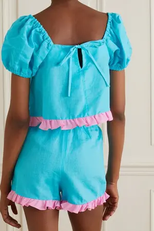 DORA LARSEN Sienna Ruffed Linen And Organic Cotton-blend Pajama Set