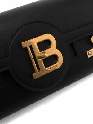 Balmain Logo-clasp Leather Clutch - Black