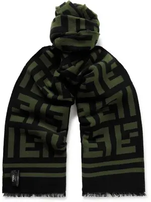 Fendi Logo-jacquard Wool And Silk-blend Scarf