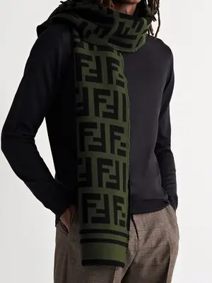 Fendi Logo-jacquard Wool And Silk-blend Scarf