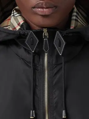 Burberry Lightweight Hooded Jacket With Leather Trim