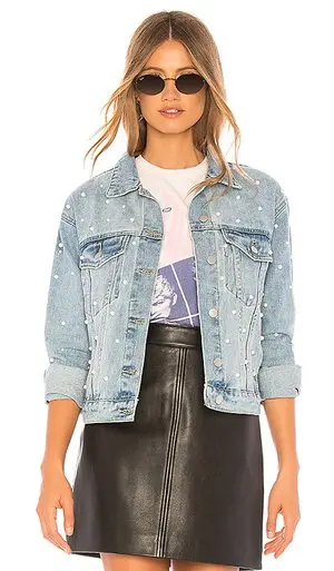 Superdown Pearl Embellished Denim Jacket
