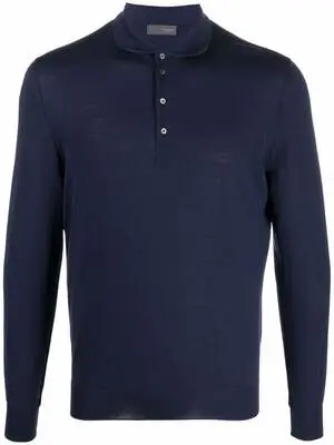 DRUMOHR Long-sleeved Merino Polo Shirt - Blue