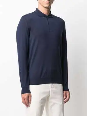 DRUMOHR Long-sleeved Merino Polo Shirt - Blue