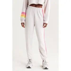 Aviator Nation Stripe Track Pants - Dove/neon