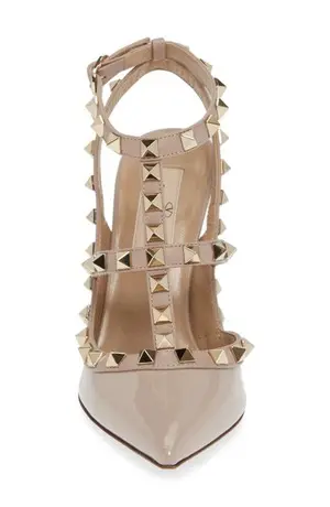 Valentino Garavani Rockstud T-strap Pointed Toe Pumps - P45 Poudre/poudre
