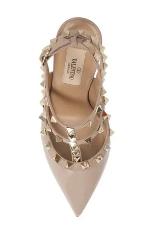 Valentino Garavani Rockstud T-strap Pointed Toe Pumps - P45 Poudre/poudre
