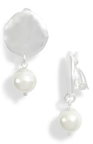 KARINE SULTAN Hammered Disc Faux Pearl Clip-on Drop Earrings