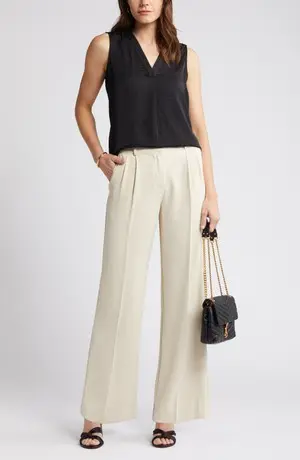 Vince Camuto Rumpled Satin V-neck Blouse