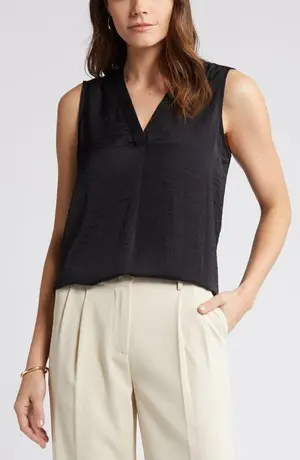 Vince Camuto Rumpled Satin V-neck Blouse