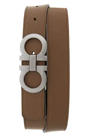 FERRAGAMO Reversible Leather Belt Brow Sug/nero