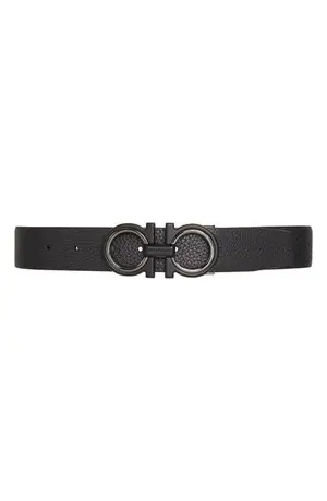 FERRAGAMO Reversible Leather Belt Nero/ Asfalto