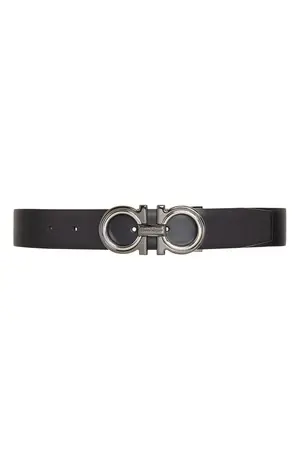 FERRAGAMO Reversible Leather Belt Nero/ Auburn