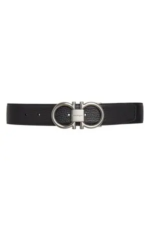 FERRAGAMO Reversible Leather Belt Nero Blue Marine