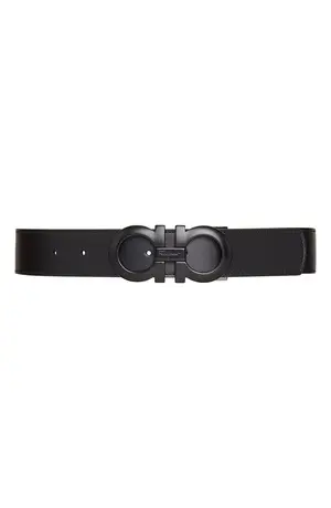 FERRAGAMO Reversible Leather Belt Nero Ultramarine