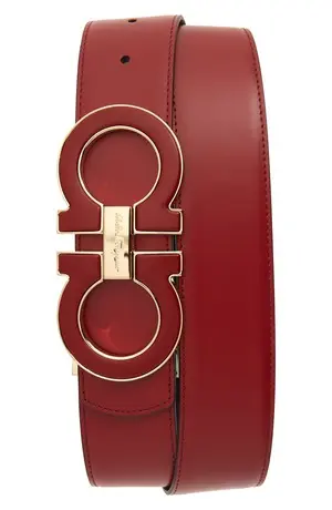 FERRAGAMO Reversible Leather Belt Red/ Black
