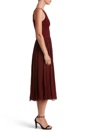 Dress The Population Alicia Mixed Media Midi Dress - Burgundy