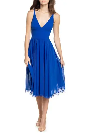 Dress The Population Alicia Mixed Media Midi Dress - Electric Blue