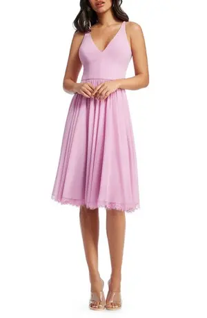 Dress The Population Alicia Mixed Media Midi Dress - Lavender