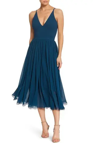 Dress The Population Alicia Mixed Media Midi Dress - Peacock Blue