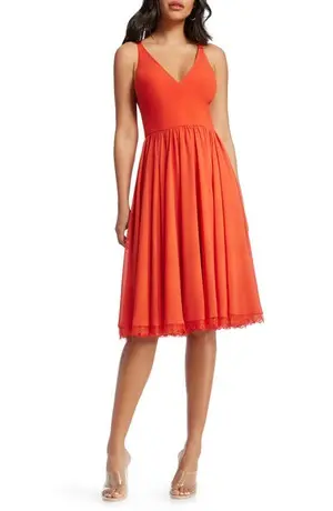 Dress The Population Alicia Mixed Media Midi Dress - Poppy