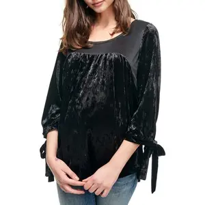 MATERNAL AMERICA Velvet Babydoll Maternity Top - Velvet Black
