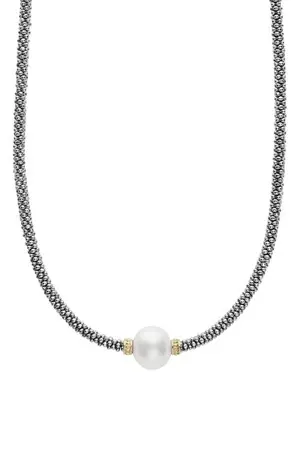Lagos LAGOS Luna Pearl Station Collar Necklace Silver/pearl
