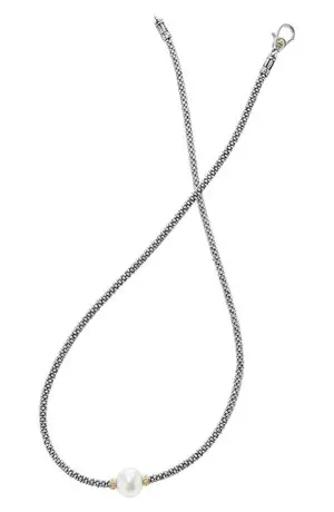 Lagos Luna Pearl Station Collar Necklace - Silver/pearl