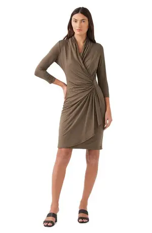Karen Kane Cascade Faux Wrap Dress - Army Green