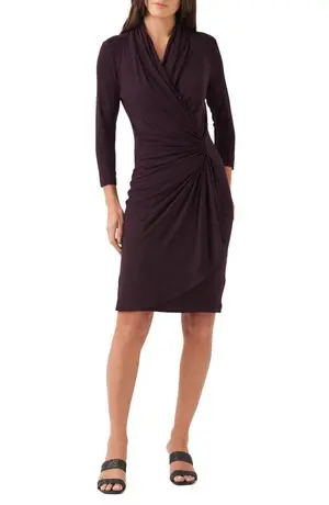 Karen Kane Cascade Faux Wrap Dress - Bordeaux