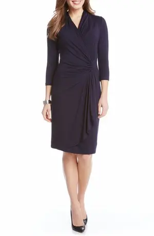 Karen Kane Cascade Faux Wrap Dress - Navy