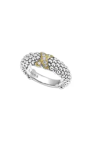 Lagos Diamond And Caviar Two-tone Ring - Silver/gold