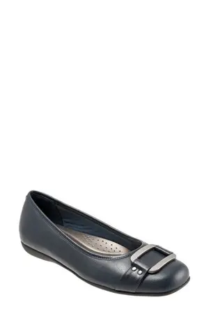 Trotters Sizzle Flat - Navy Blue Leather