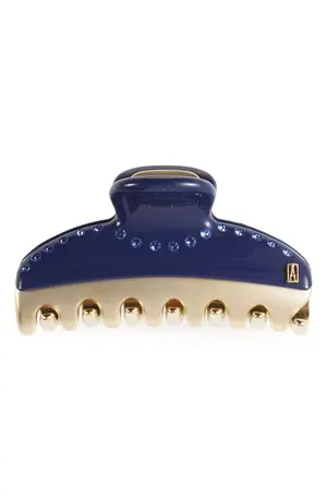 Alexandre De Paris Vendome Medium Crystal Embellished Hair Clip Navy Gold
