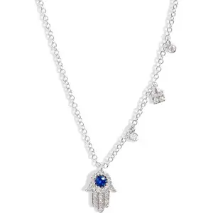 Meira T Sapphire Hamsa Pendant Necklace With Diamond Accents - White Gold